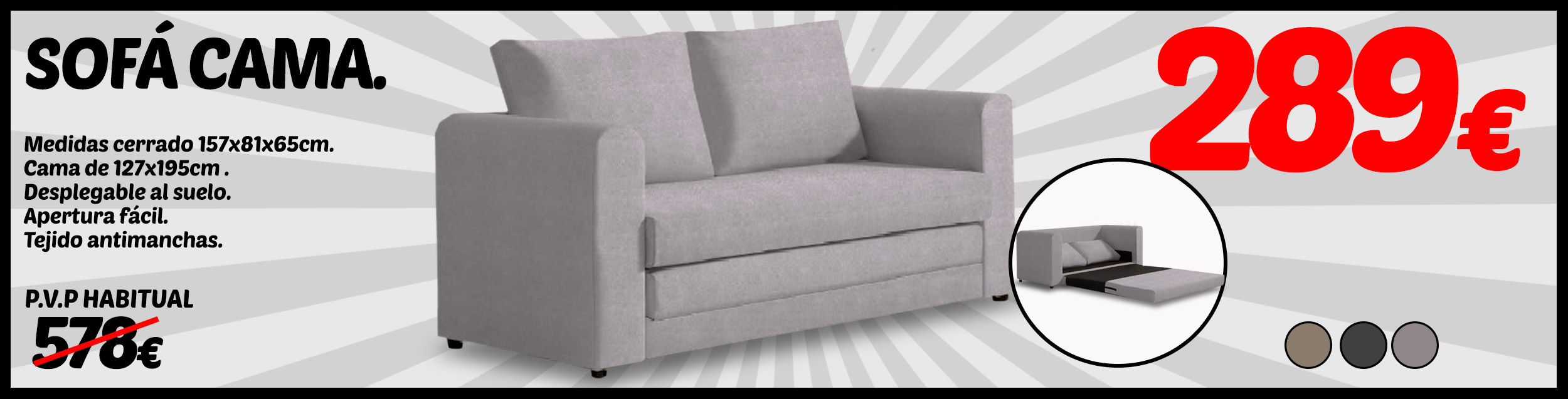 Sofá cama apertura por arrastre
